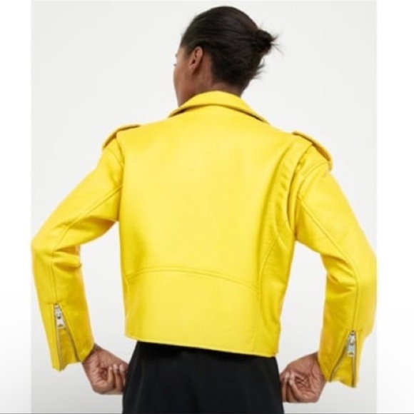 Zara | Jackets & Coats | Zara Yellow Biker Jacket | Poshmark